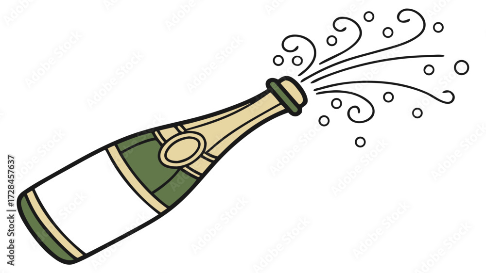 Champagne Bottle Popping with Cork and Fizz, Celebration Drink Vector ...