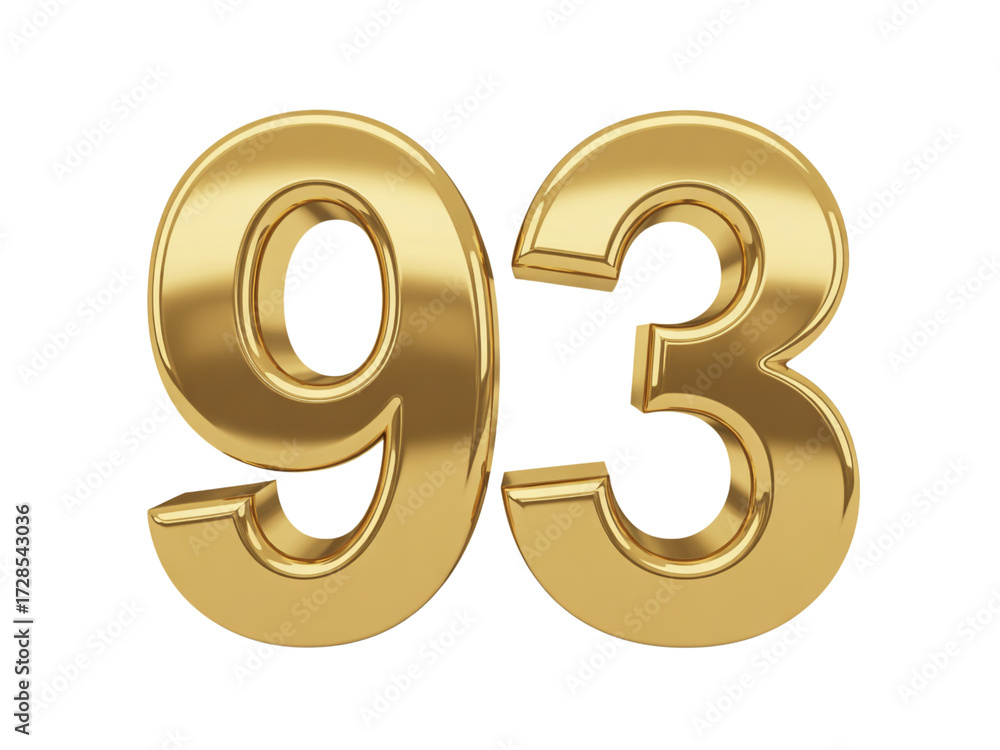 Stunning 3D golden number 93 gleams with luxurious shine perfect for ...