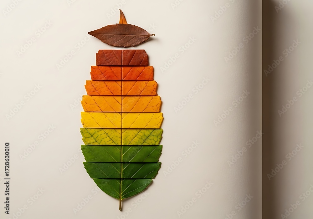 Autumn leaf showing color change progression from green to brown ...