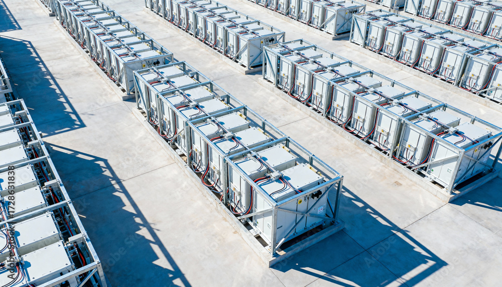 Aerial view of a Battery Energy Storage System BESS power station ...