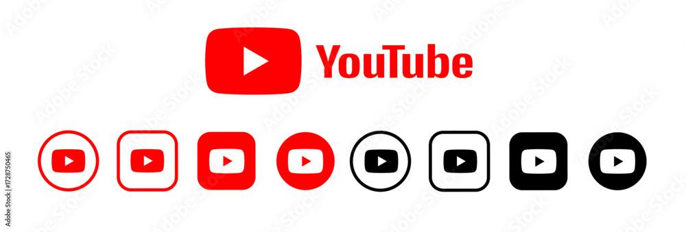YouTube logo icon vector set 2025. Square, Round, Circle, outline ...
