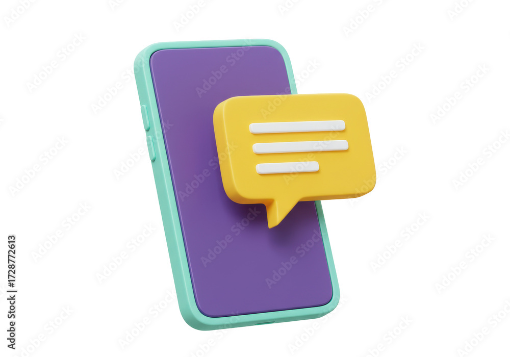 Isolated smartphone with a yellow text message bubble indicating ...