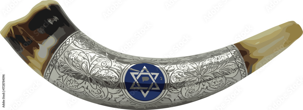 Decorative silver-plated shofar with Star of David, Jewish ceremonial ...