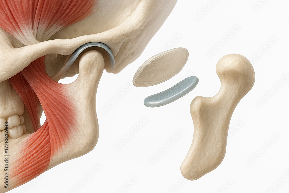 Temporomandibular joint (TMJ) diagram illustrating the mandible ...
