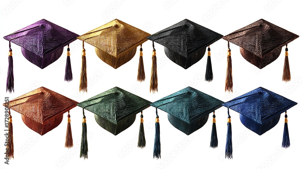 Graduation caps in purple with yellow tassels symbolize achievement and ...
