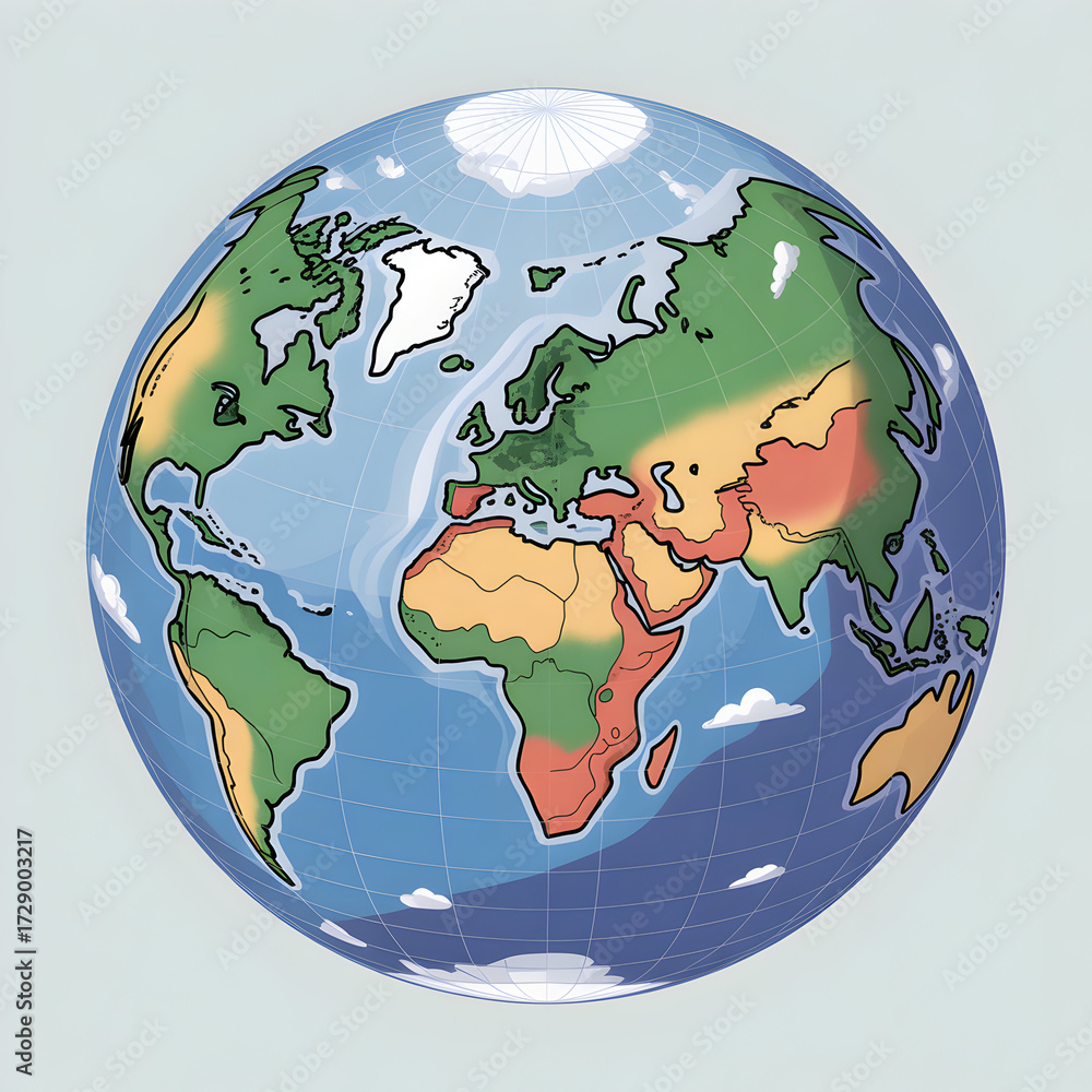 Stylized globe showing climate zones with continents and oceans earth ...