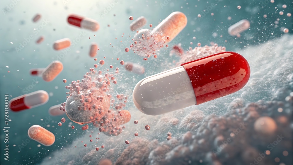 Dissolving capsule medicine drug release particles Stock Photo | Adobe ...