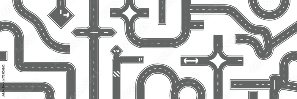 เวกเตอร์ Stock dark seamless road pattern vector with straight curved t ...