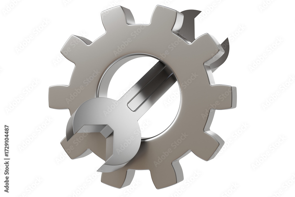 3d gear with wrench icon. settings maintenance concept. Minimal cartoon ...
