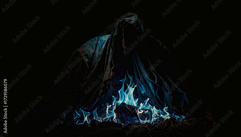 Mysterious Shrouded Entity with Blue Ethereal Flames, a Winter's Night ...