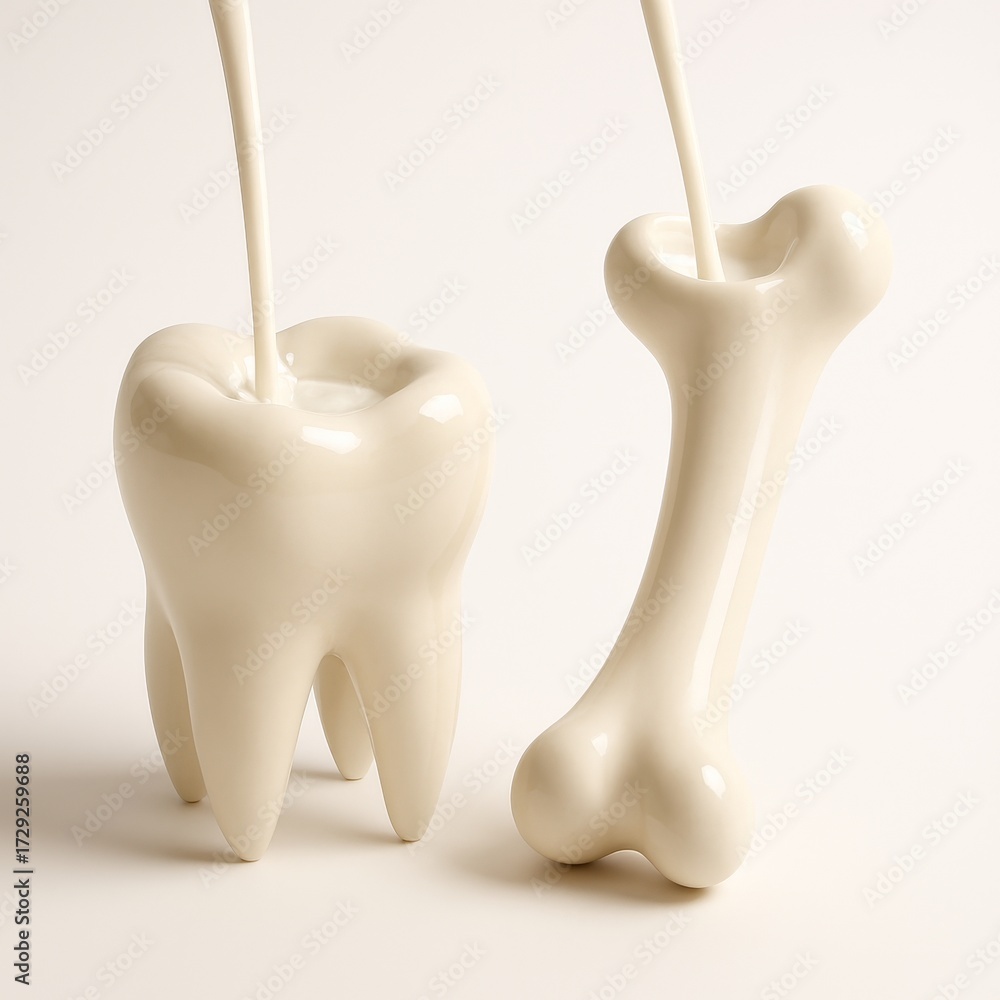 Symbolic image of milk nourishing a tooth and bone, essential for ...