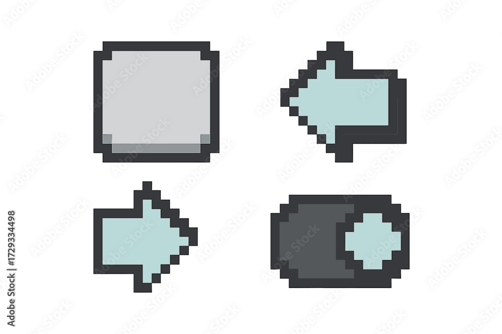 Pixelated user interface elements with retro gaming aesthetic including ...