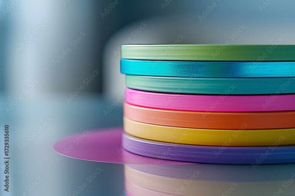 Colorful stack of wafer discs showcases semiconductor material ...