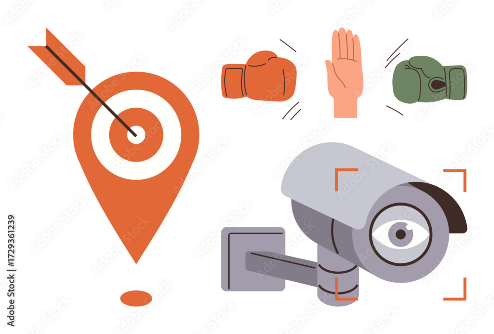 Image vectorielle Stock Arrow hitting target, surveillance camera ...