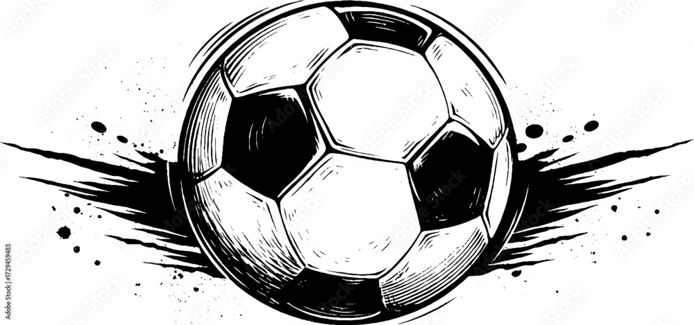 Vintage hand-drawn sketch of classic soccer ball in engraved style for ...