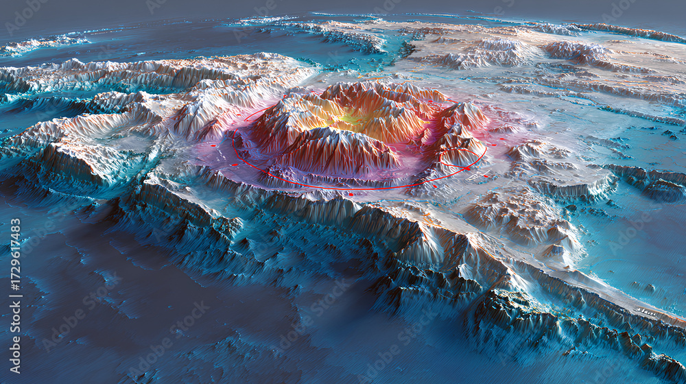 3D map of the Kamchatka Peninsula earthquake epicenter in the Pacific ...