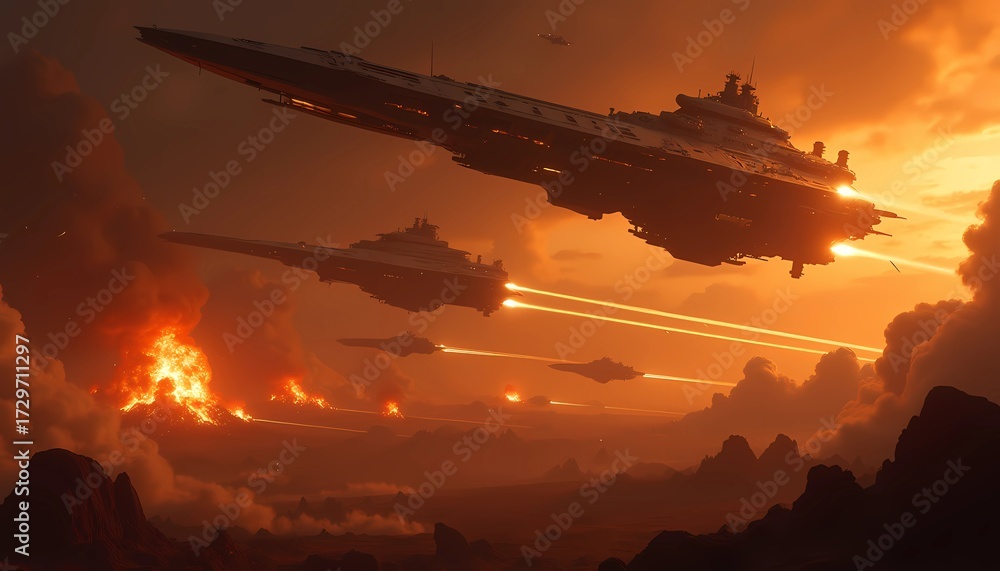 Foto de Stock Massive battle fleet spaceship background 4k with star ...