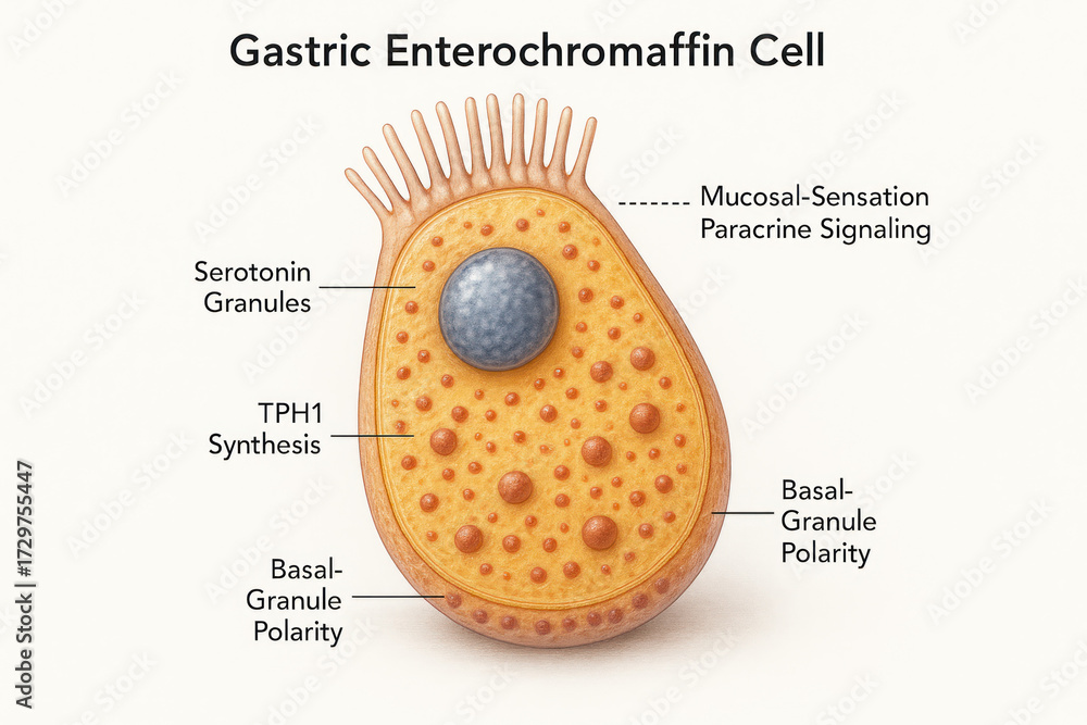 Diagram of a Gastric Enterochromaffin Cell with Labels for Key ...