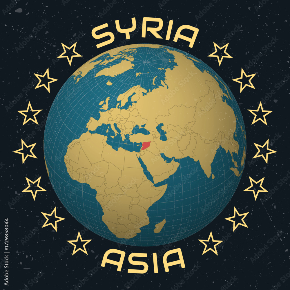 Stock-Vektorgrafik „Syrian Arab Republic on Globe. Country name round ...