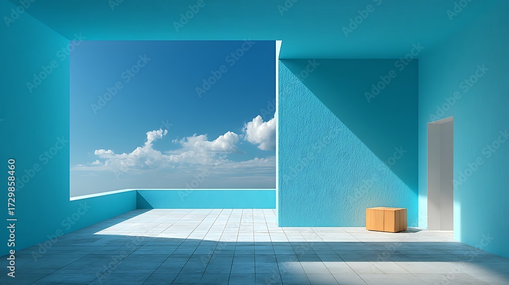Simple stage with lower podium on sky blue to soft white gradient ...