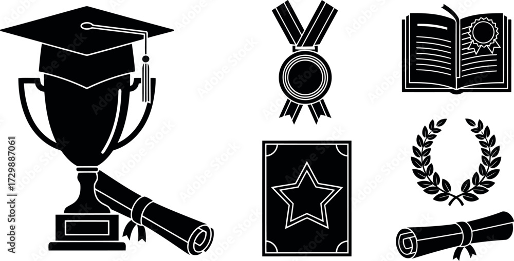 Vector art of set of graduation and achievement symbols including a ...