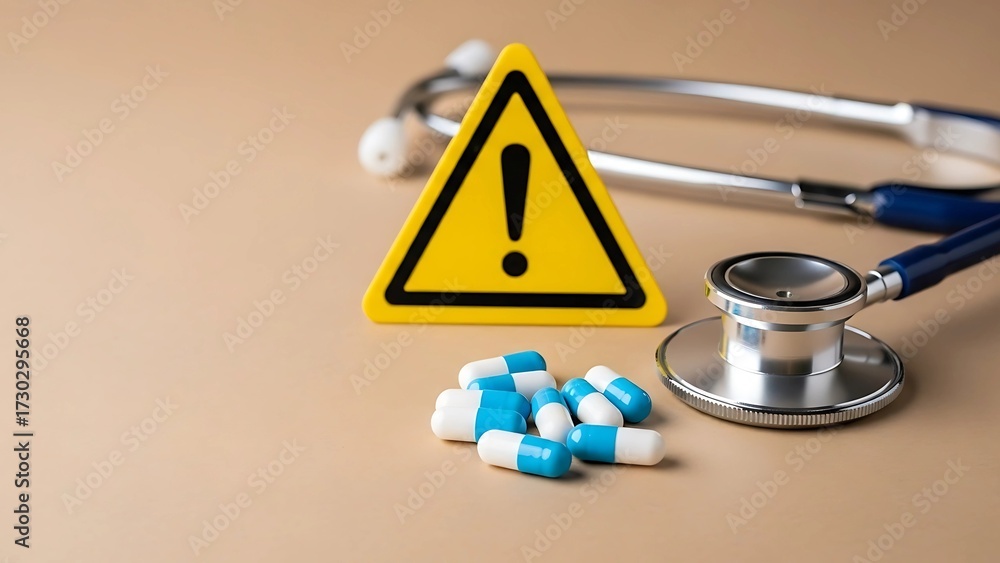 Medical warning concept illustrating the risks and side effects of ...