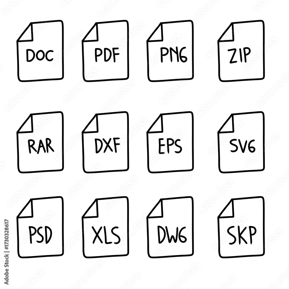 PDF and DOC File Format Icon Vector, Minimal Document Extension Symbol ...