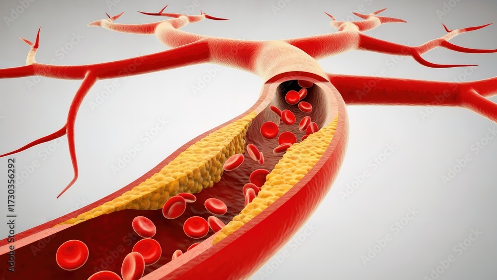 Visualize arterial plaque buildup with red blood cells in a blood ...