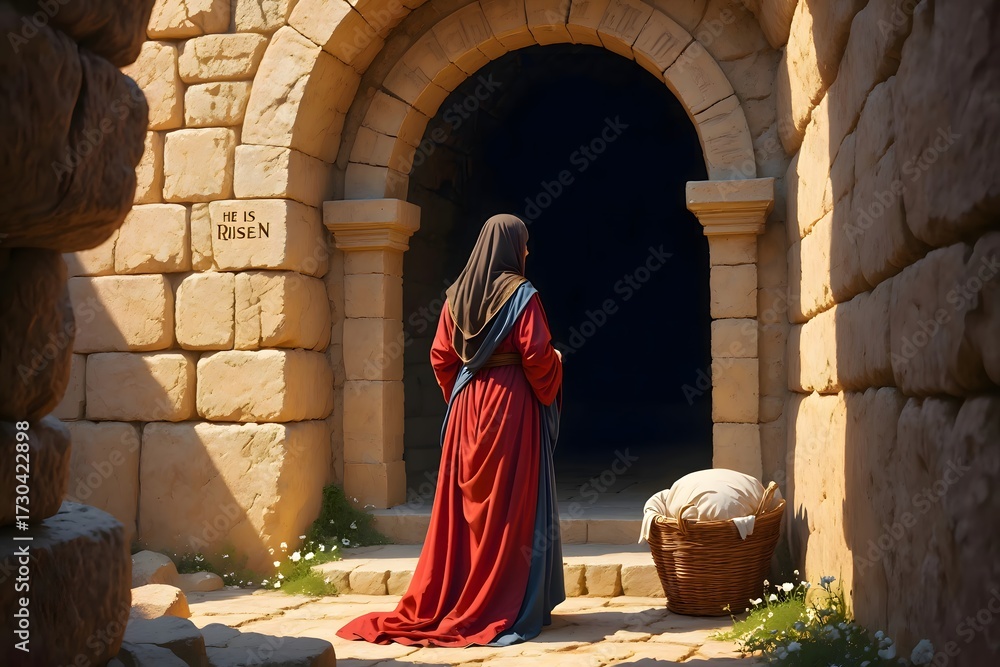 Fotografia do Stock Mary magdalene at the tomb discovers jesus has ...