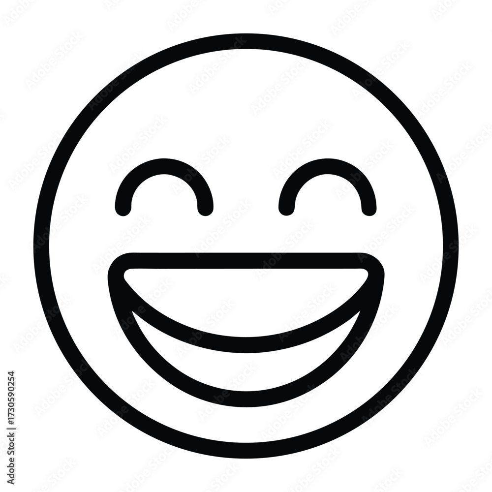 Black outline laughing face emoji on white background smile happy 1 ...