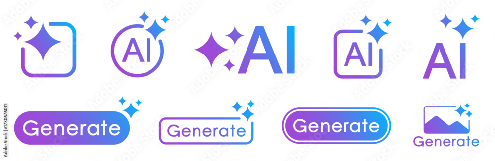 Generate AI icon set. Artificial intelligence stars app colorful logo ...