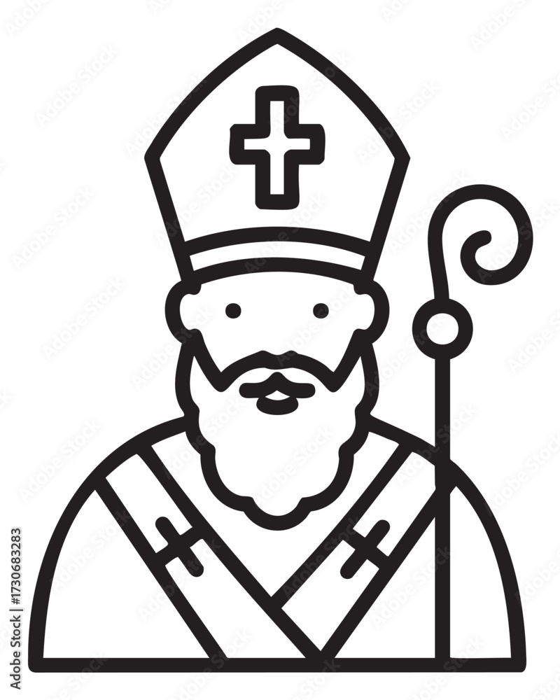 Line art of saint nicholas with crozier and mitre symbols for christmas ...