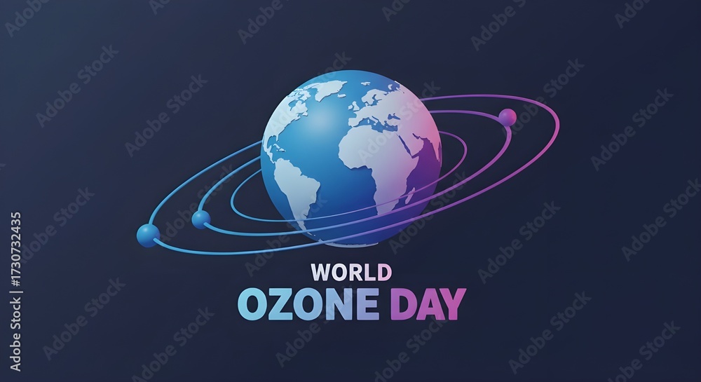 Creative logo of Earth protected by the ozone layer with text "World ...