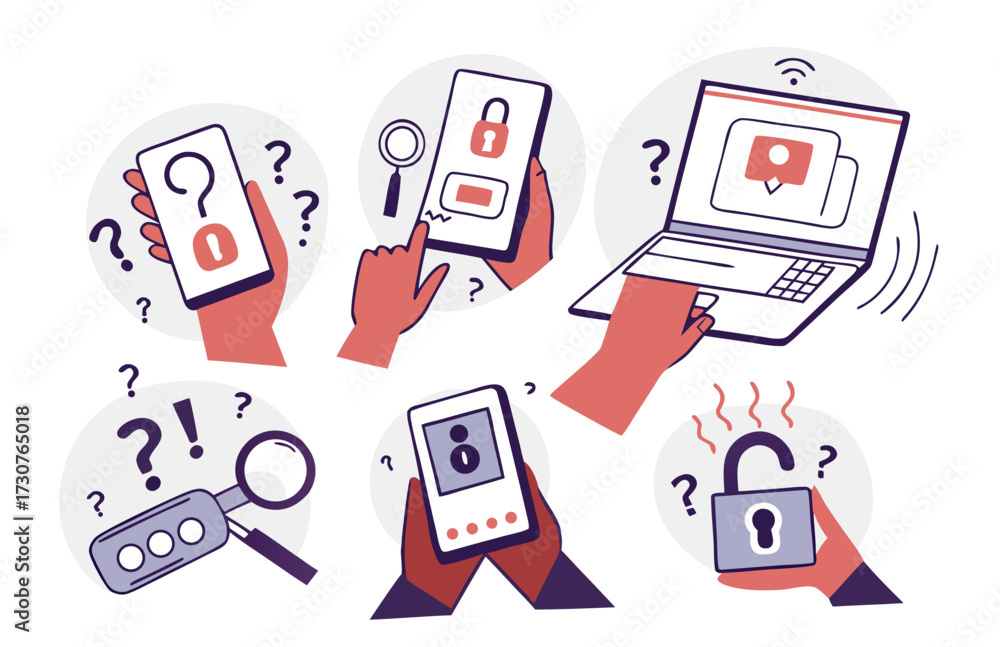 Cyber crime set. Characters loss personal data access, answering a scam ...