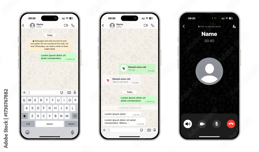 WhatsApp Messenger UI template 2025 update for mobile app. Dark and ...