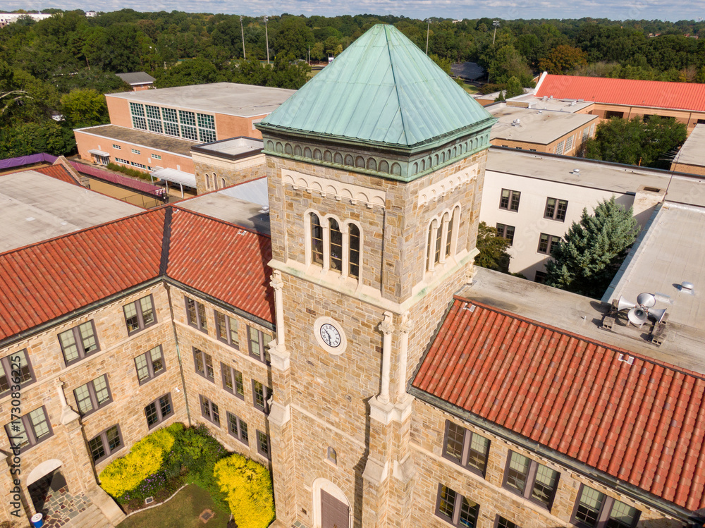 Daytime Drone Images of a High School Built in the 1920's With A Tile ...