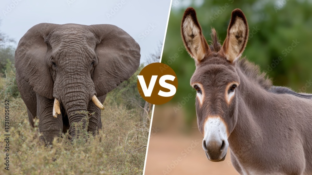 Elephant versus donkey symbol representing US politics, Republican and ...