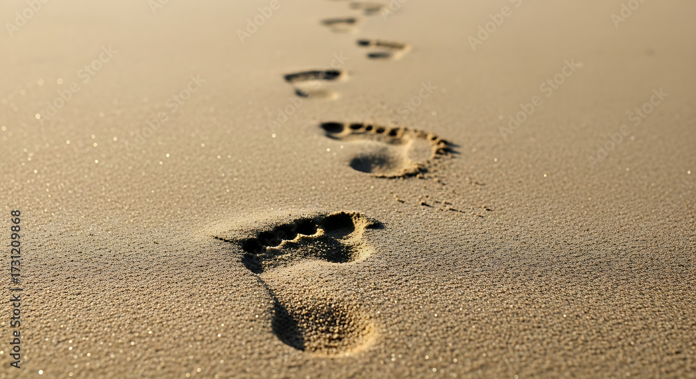 Footprints In The Sand Leading To A Horizon Representing The Journey Of ...