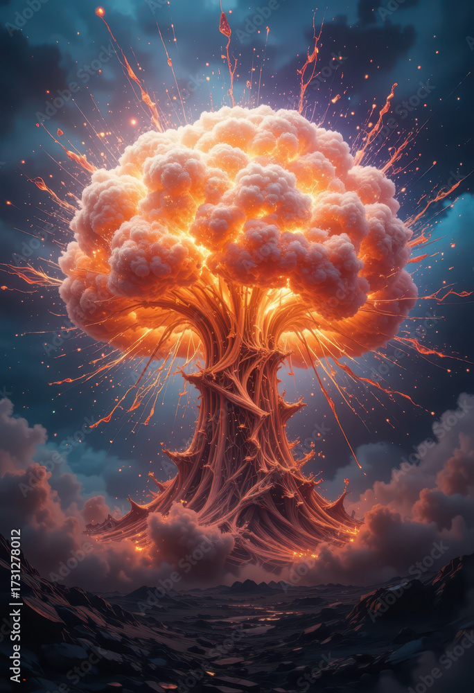 Nuclear explosion event battlefield digital art dramatic skies wide ...