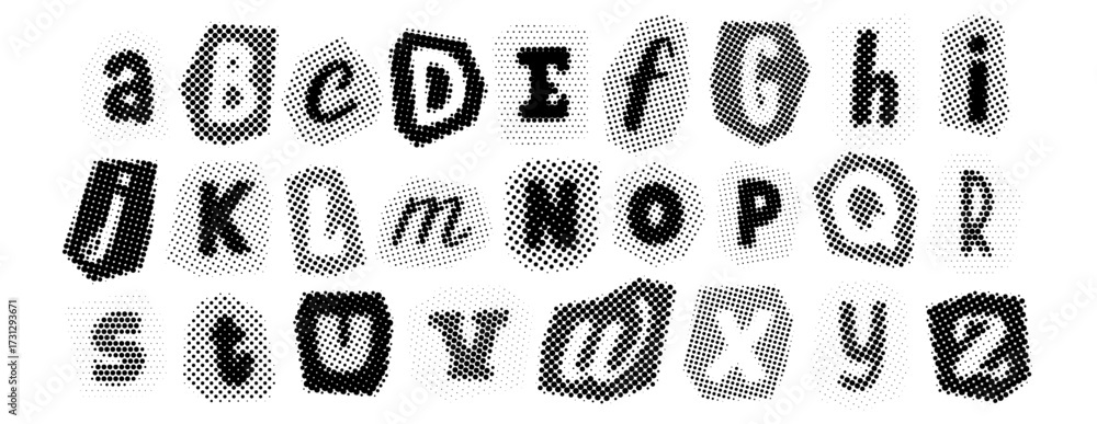 Retro pixelated letters design. Black halftone alphabet. Comic pop art ...