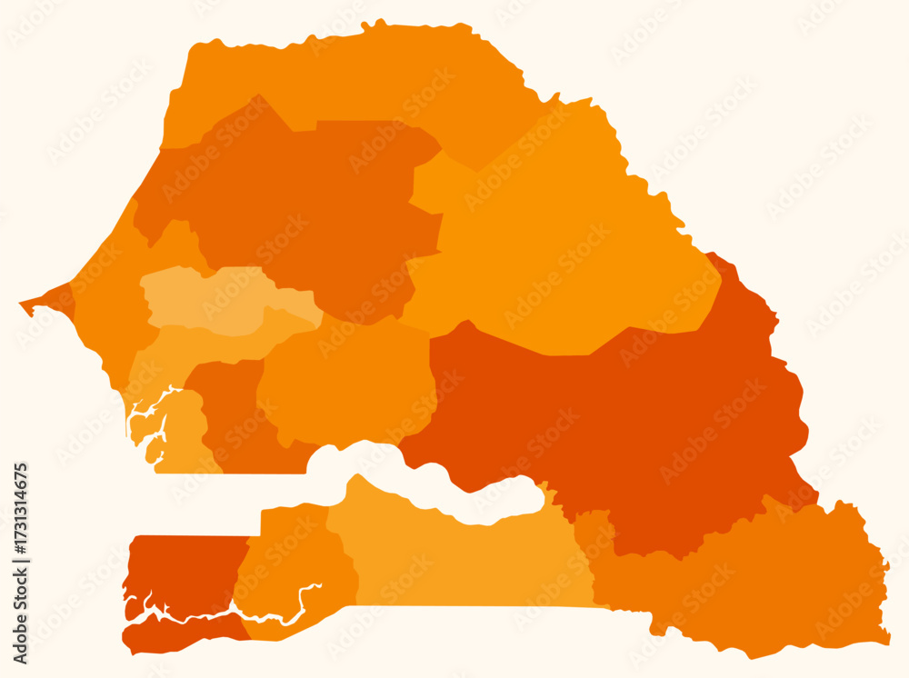Map of Senegal with regions. Just a simple country border map with ...