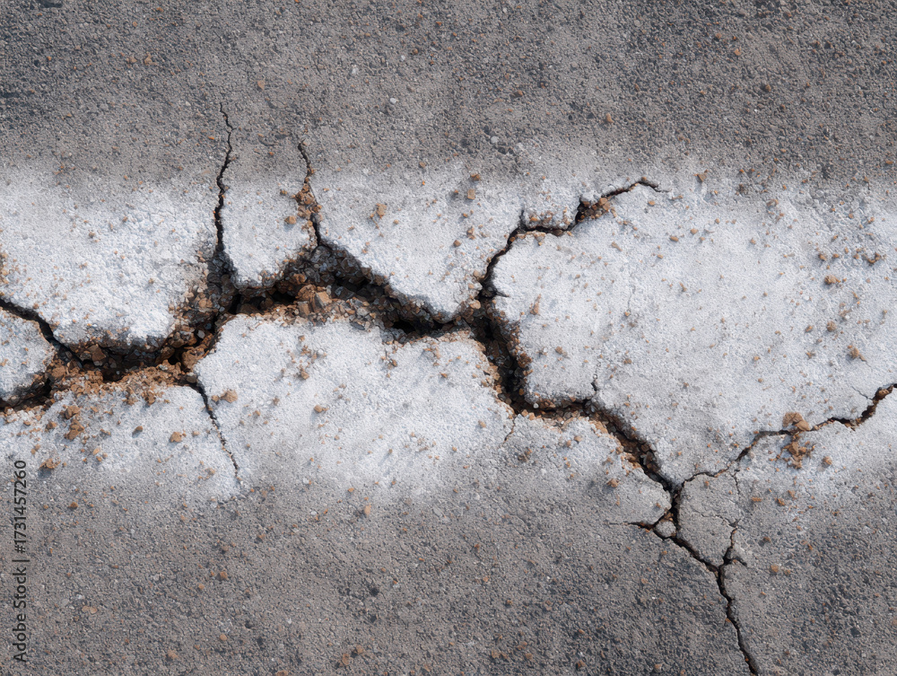 Cracked concrete surface with visible slump test marks at site showing ...