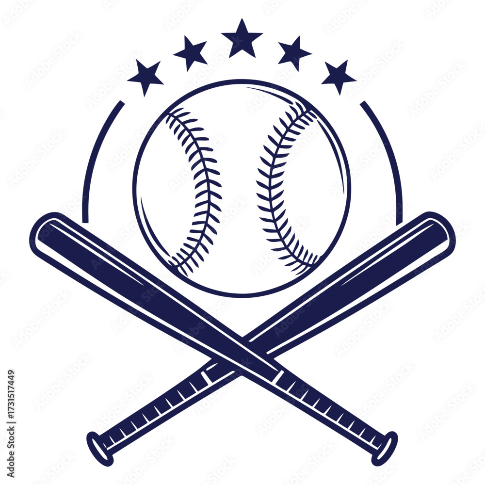 Baseball emblem with crossed bats stars and ball sports design for ...