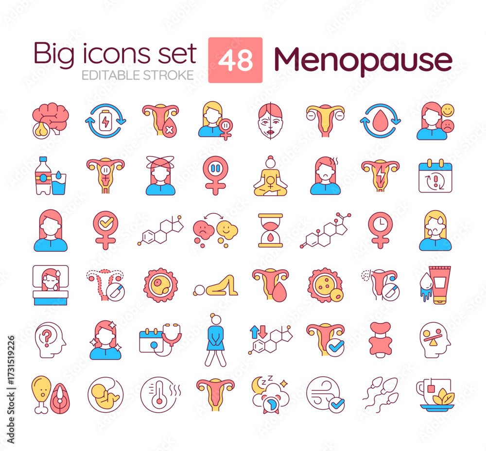 Vettoriale stock di Menopause line color icons set. Fertility period ...