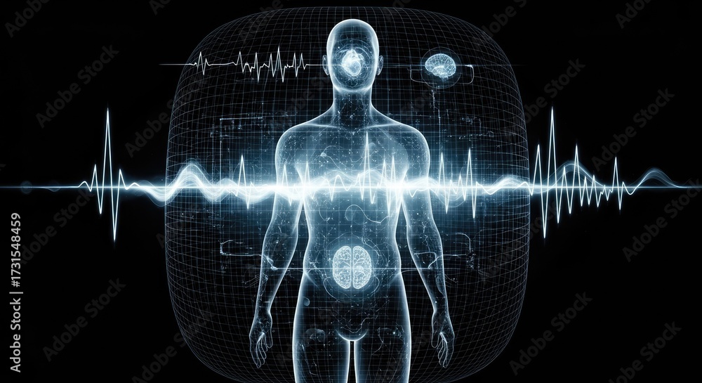 Sci-Fi Health Monitoring: Futuristic Device Scanning Human Body Stock ...