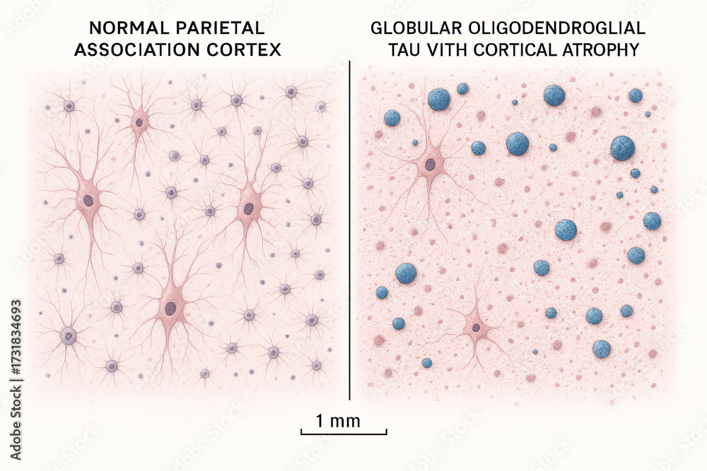 Microscopic view of normal parietal association cortex vs. globular ...