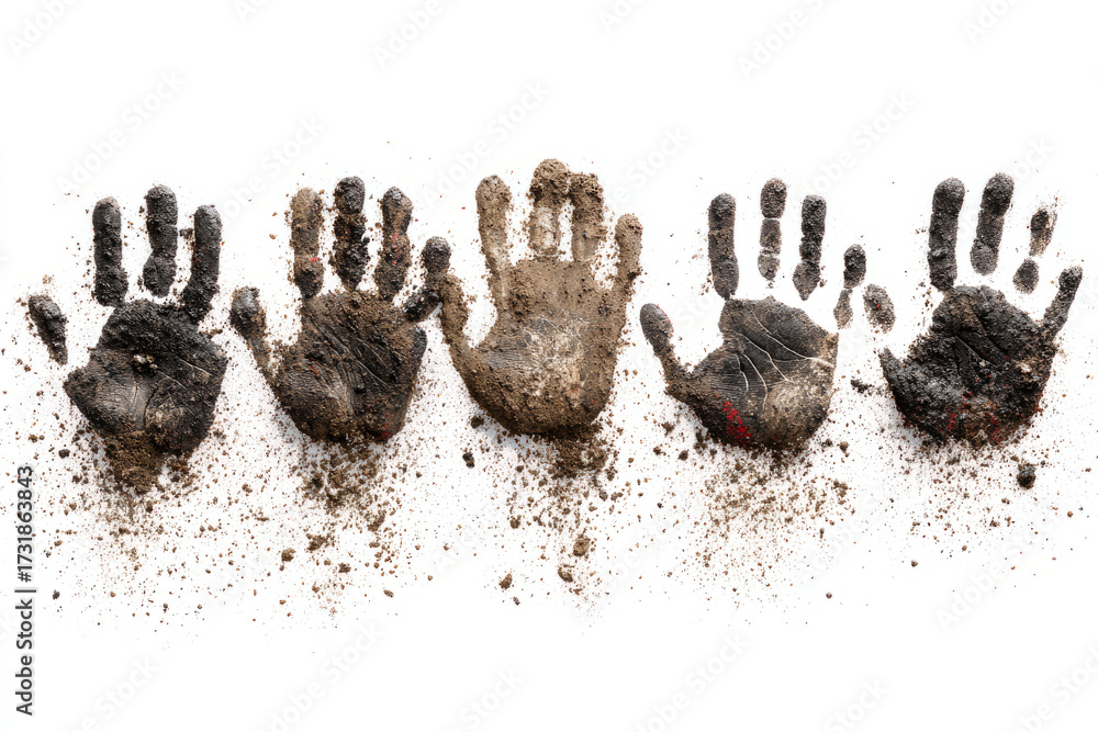 Row of Muddy Handprints with Soil Texture Stock Illustration | Adobe Stock