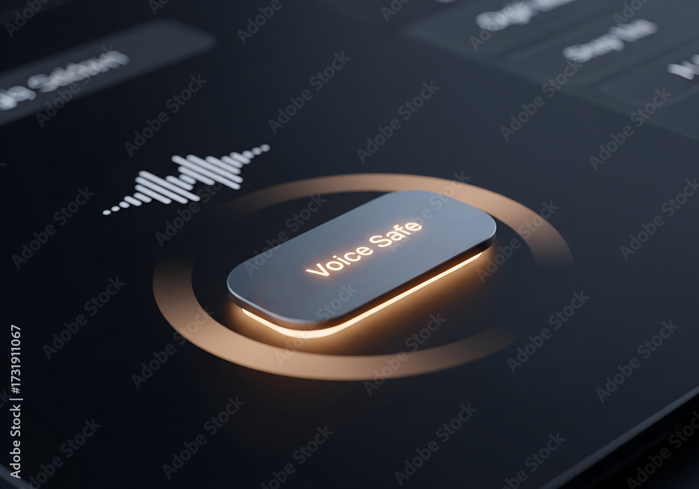 Digital 'Voice Safe' Security Button and Sound Wave Icon, Representing ...