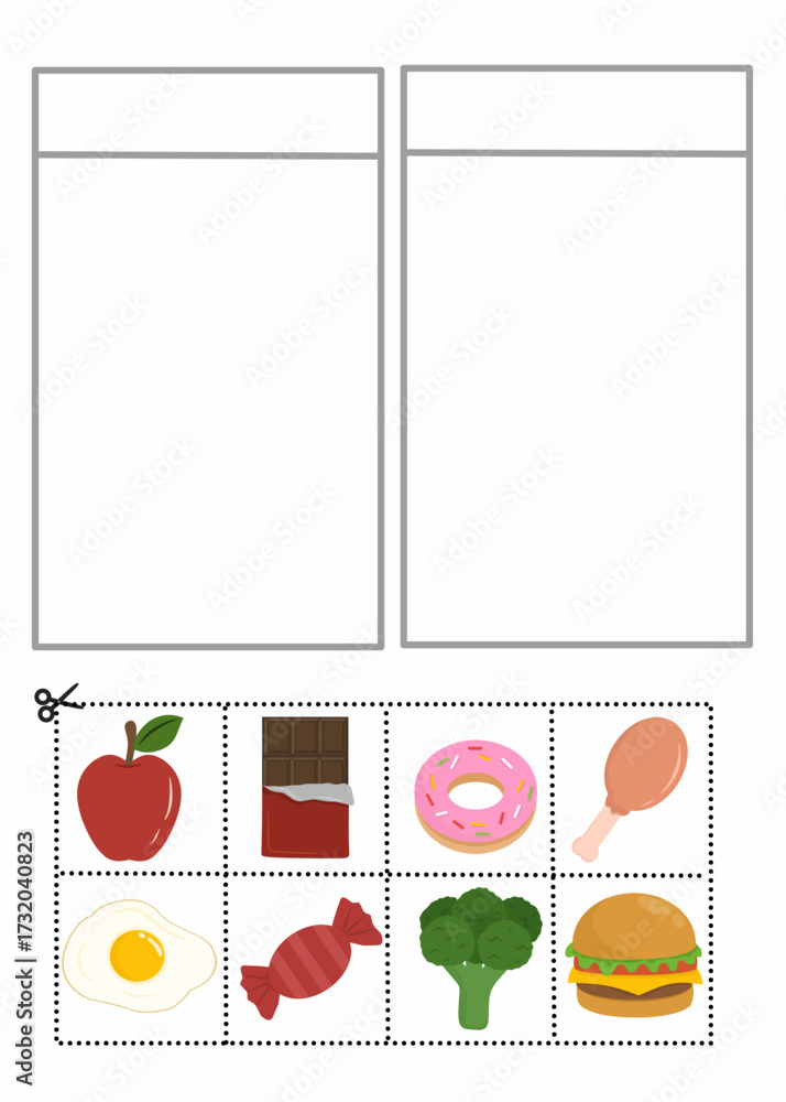 Cut and paste worksheet for kids to sort healthy and unhealthy foods ...
