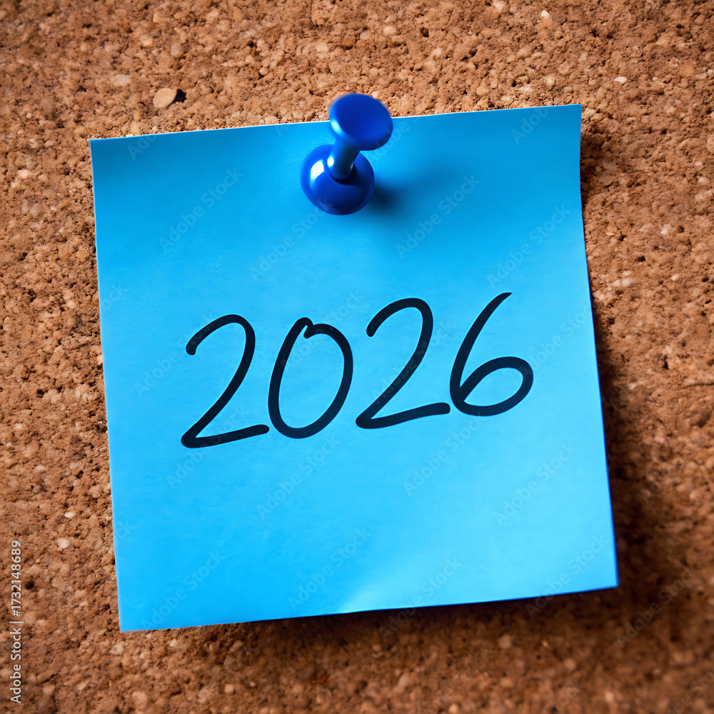 pin marks year 2026 on brown paper, signifying future planning and ...